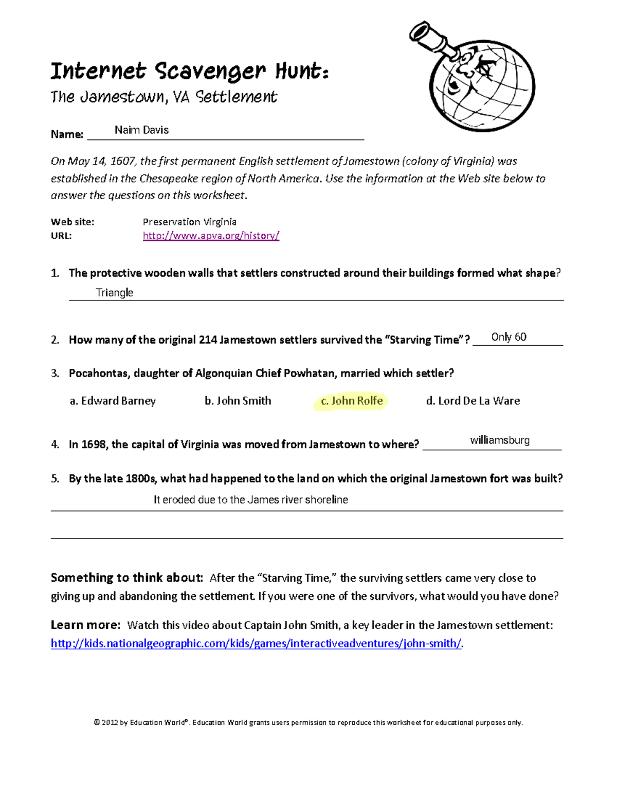 Kami Export - Naim Davis - Internet Scavenger Hunt: Jamestown ...