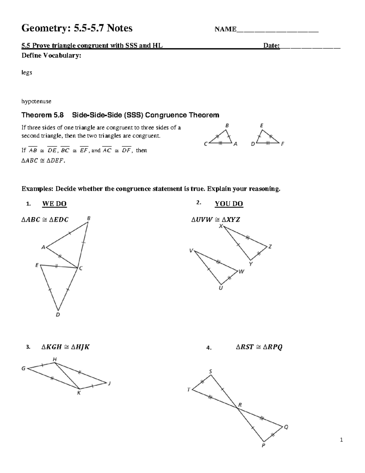 Geometry 5.5-5.7 Notes: Proving Triangle Congruence & Theorems - Studocu