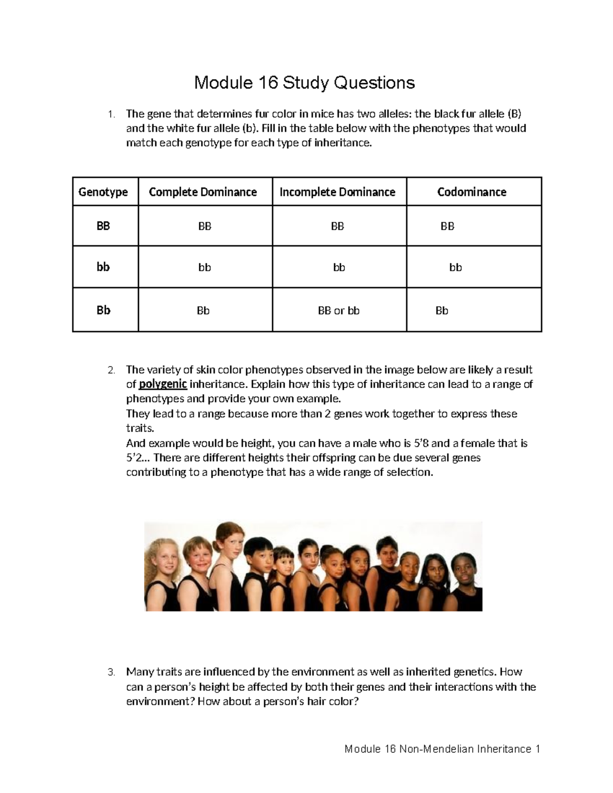 C190 Module 16 Non-Mendelian Inheritance Study Questions - Studocu