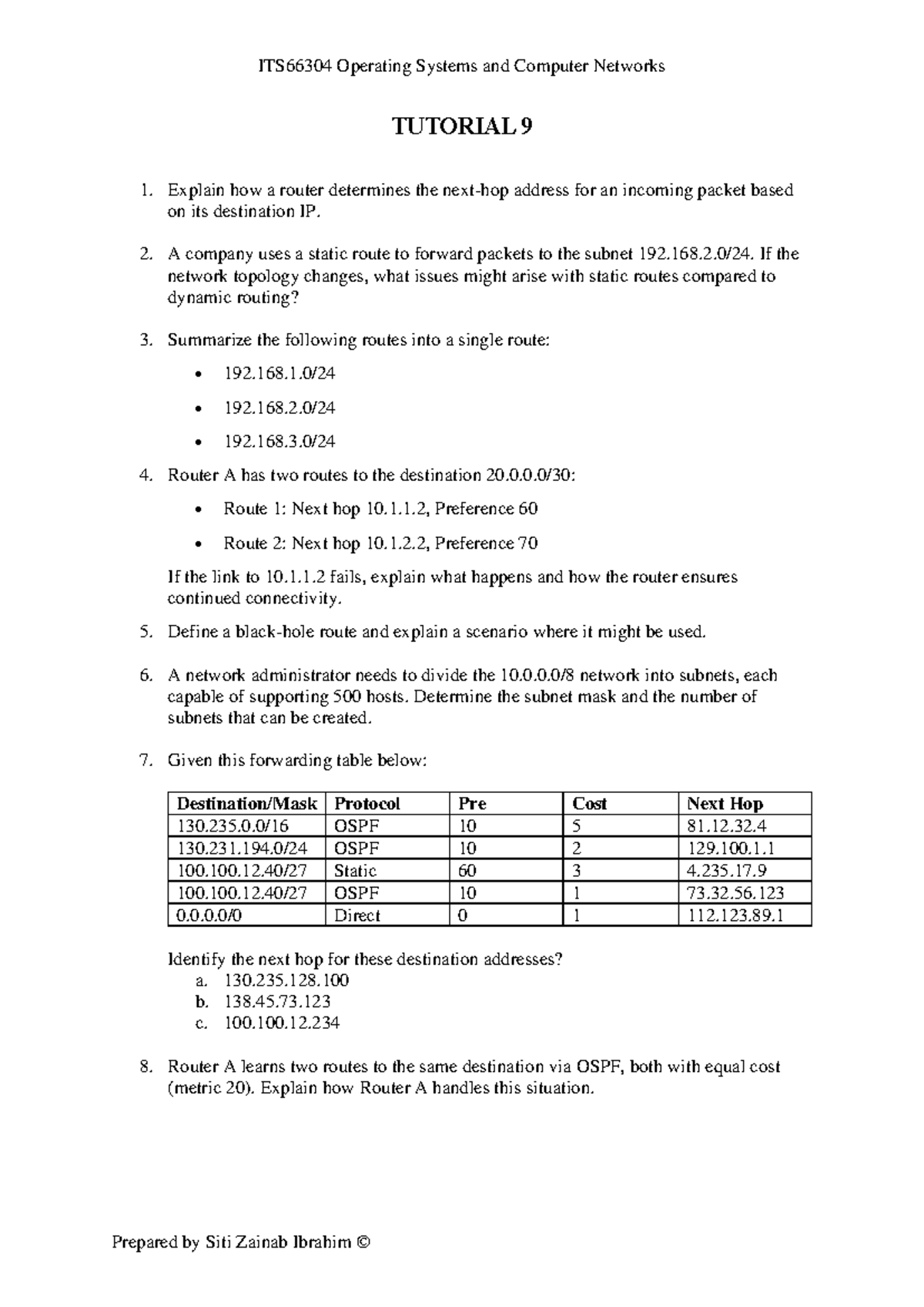 ITS66304 Operating Systems & Computer Networks TUTORIAL 9 Summary - Studocu