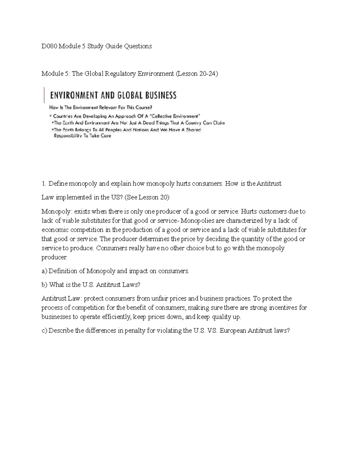 D080 Module 5 Study Guide: Global Regulatory Environment Insights - Studocu