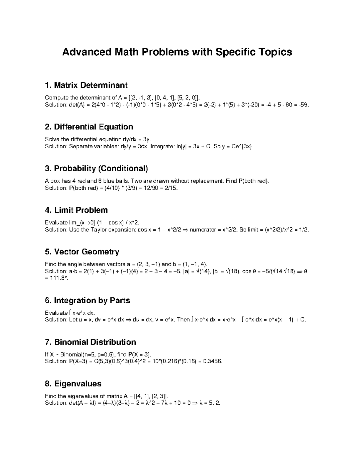 Advanced Math Problems (MATH 101) with Solutions - Studocu