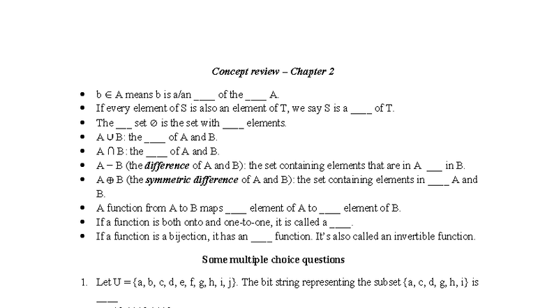 Concept Review - Chapter 2: Set Theory and Functions - Studocu