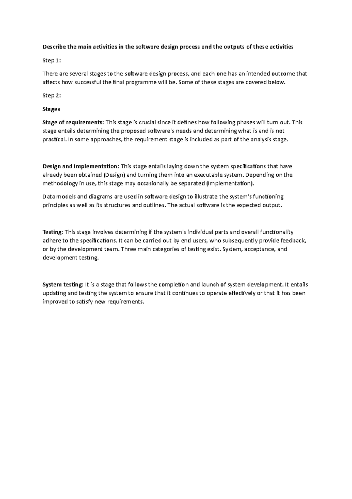 Software Design Process: Key Activities and Outputs Explained - Studocu