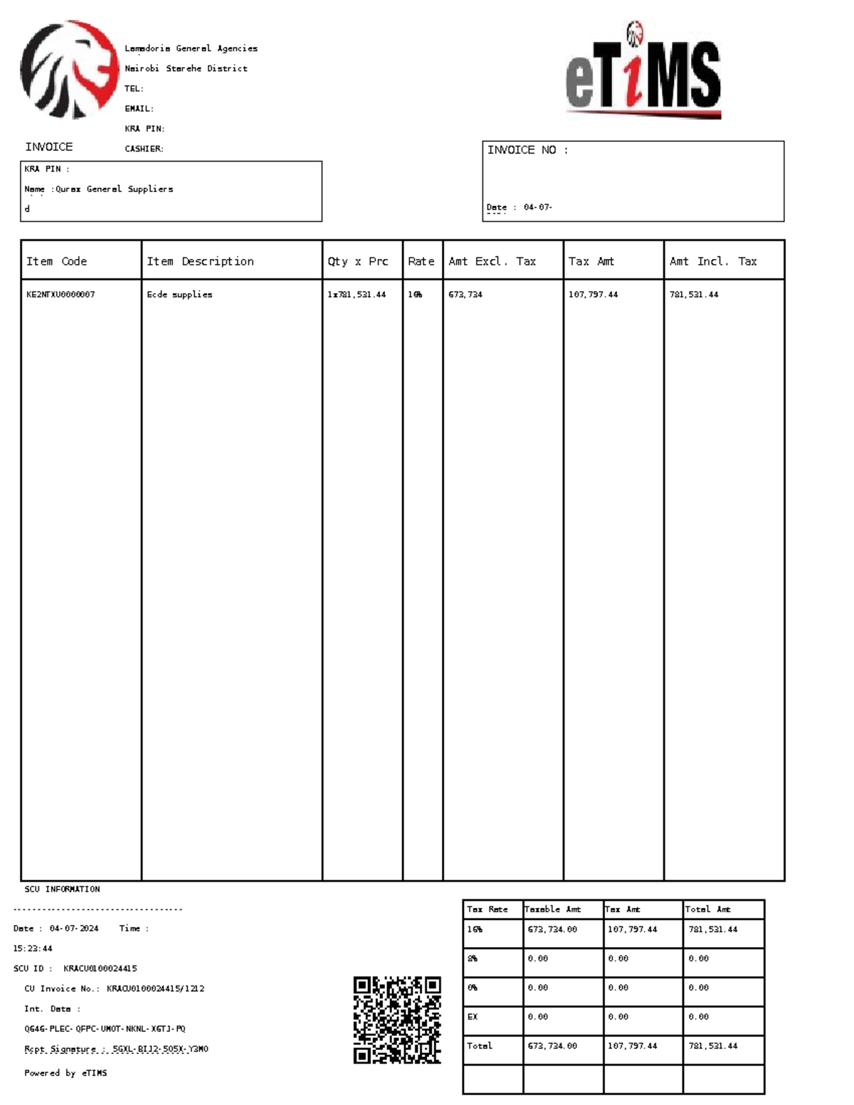 Qurax 1212 Invoice Summary - Lamadoria General Agencies - Studocu