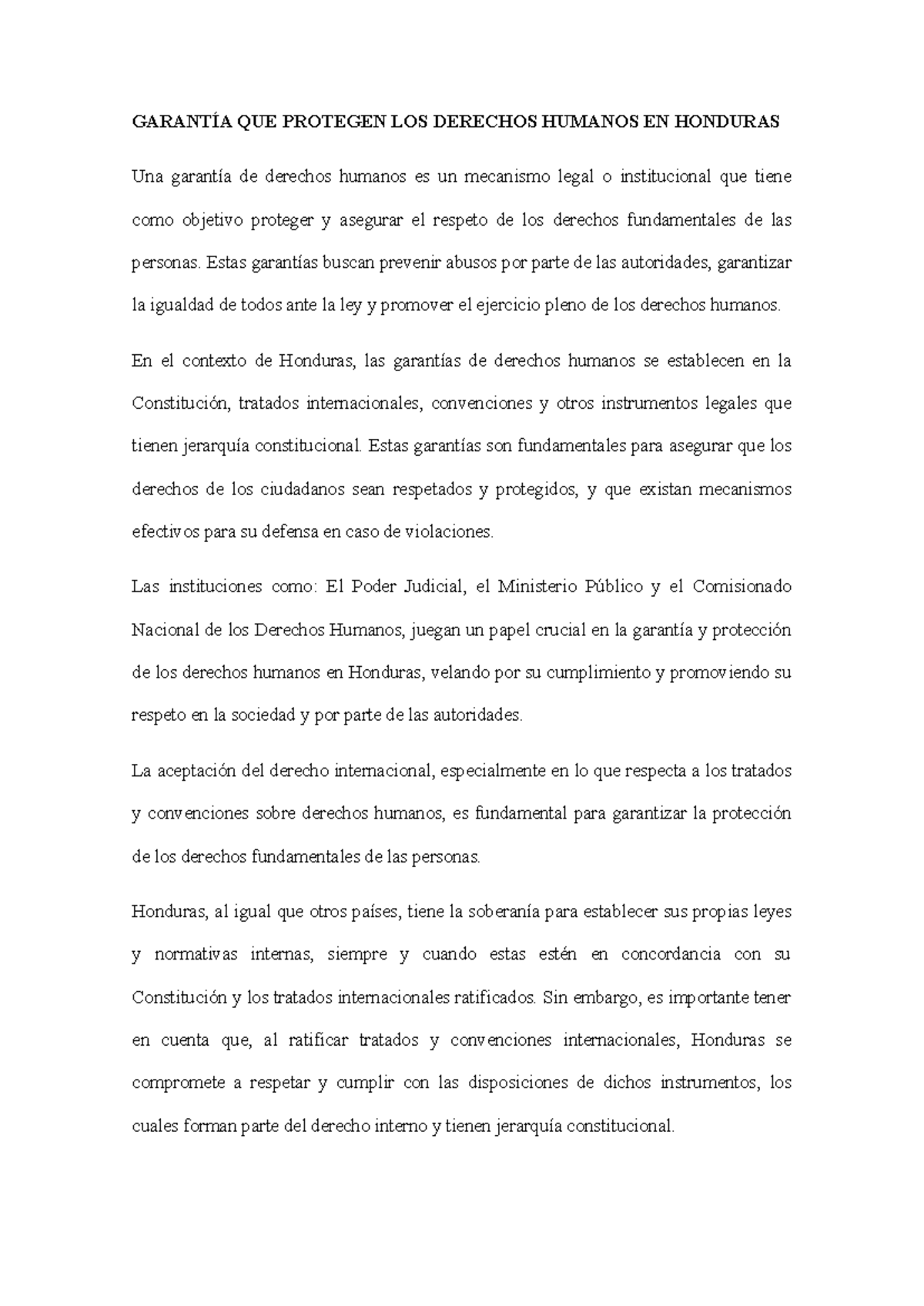 GARANTÍAS DE DERECHOS HUMANOS EN HONDURAS: APORTES Y CONTEXTO - Studocu
