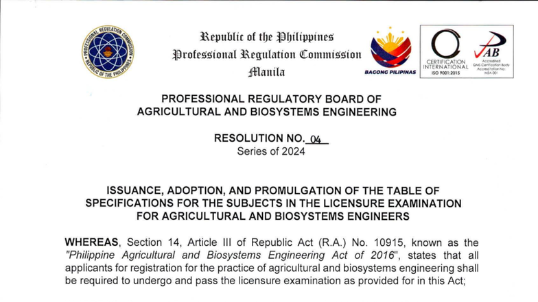 PRC-ABE Resolution No. 04 s. 2024: New Table of Specifications for ...