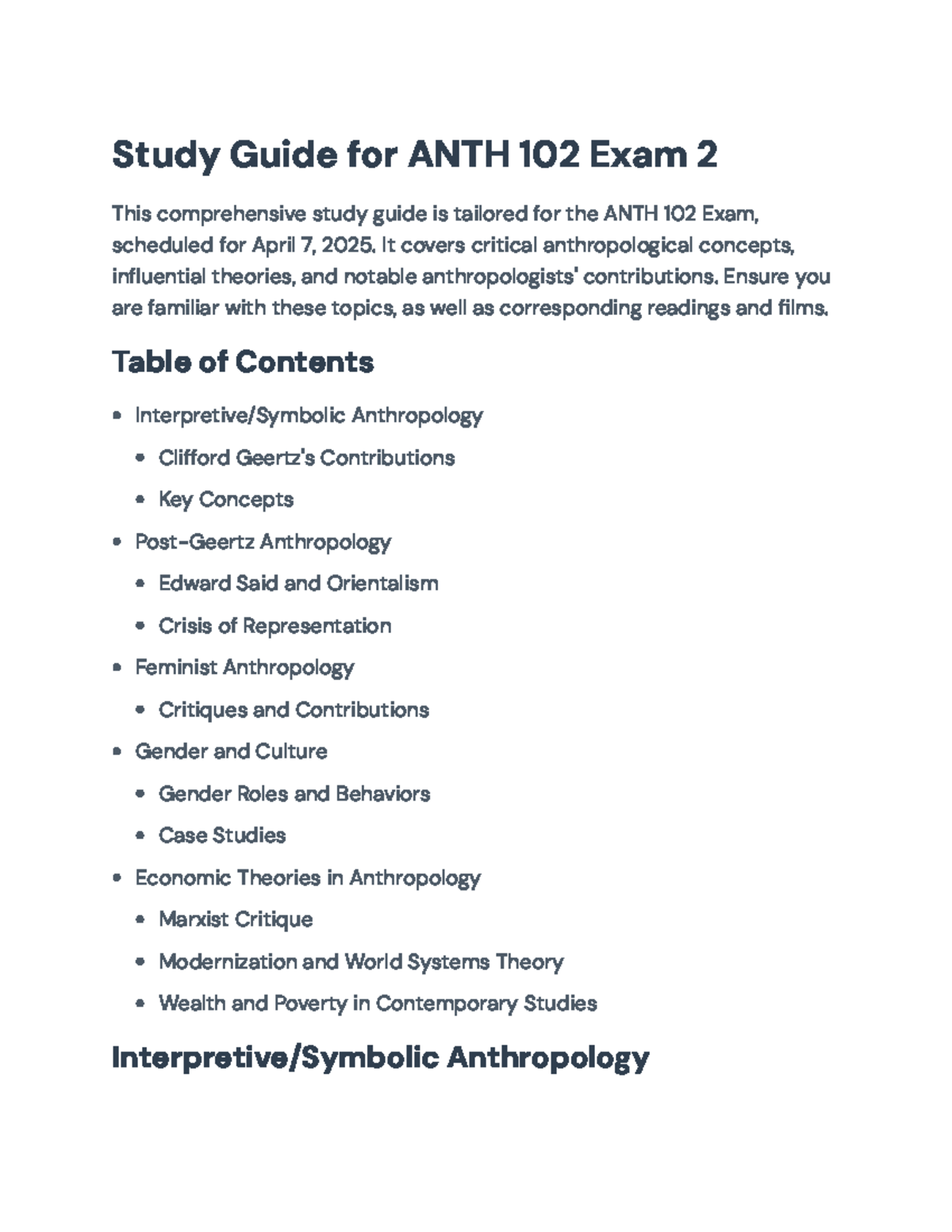 Study Guide for ANTH 102 Final Exam: Key Concepts and Theories - Study ...