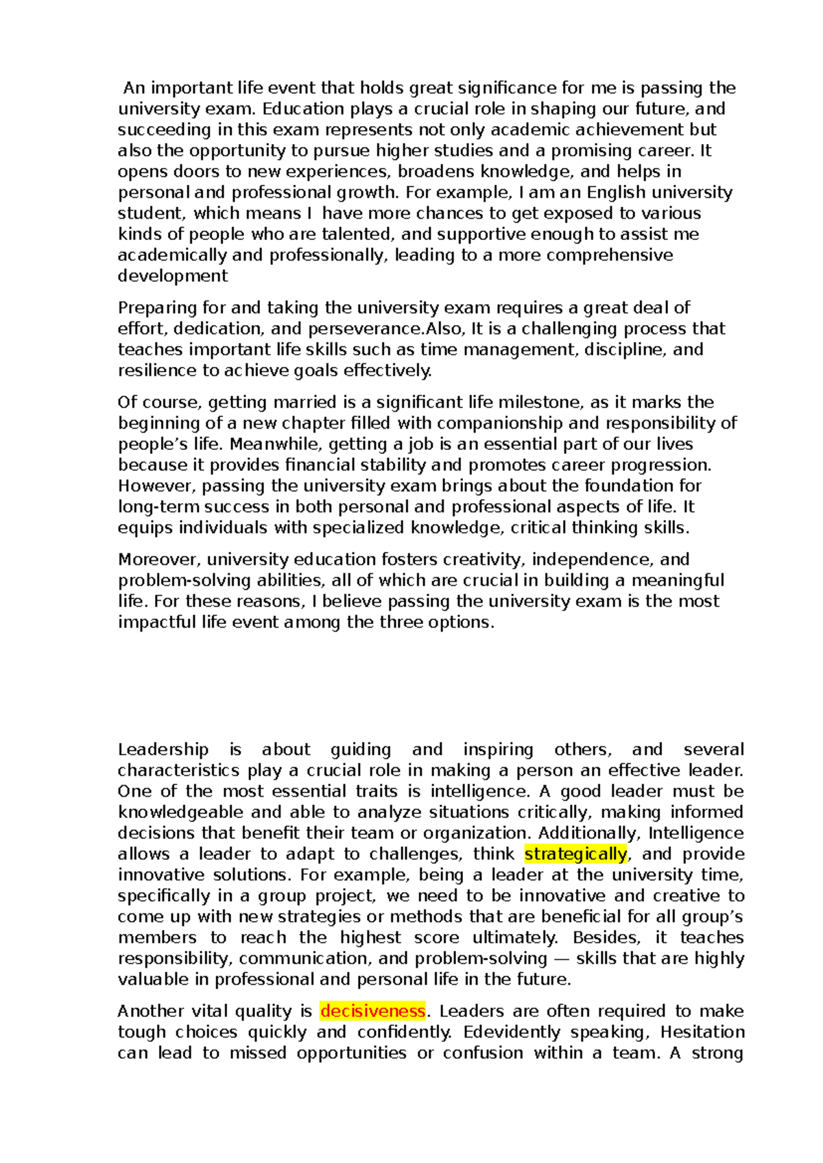 University Exam Significance: A Life-Changing Event Essay - Studocu
