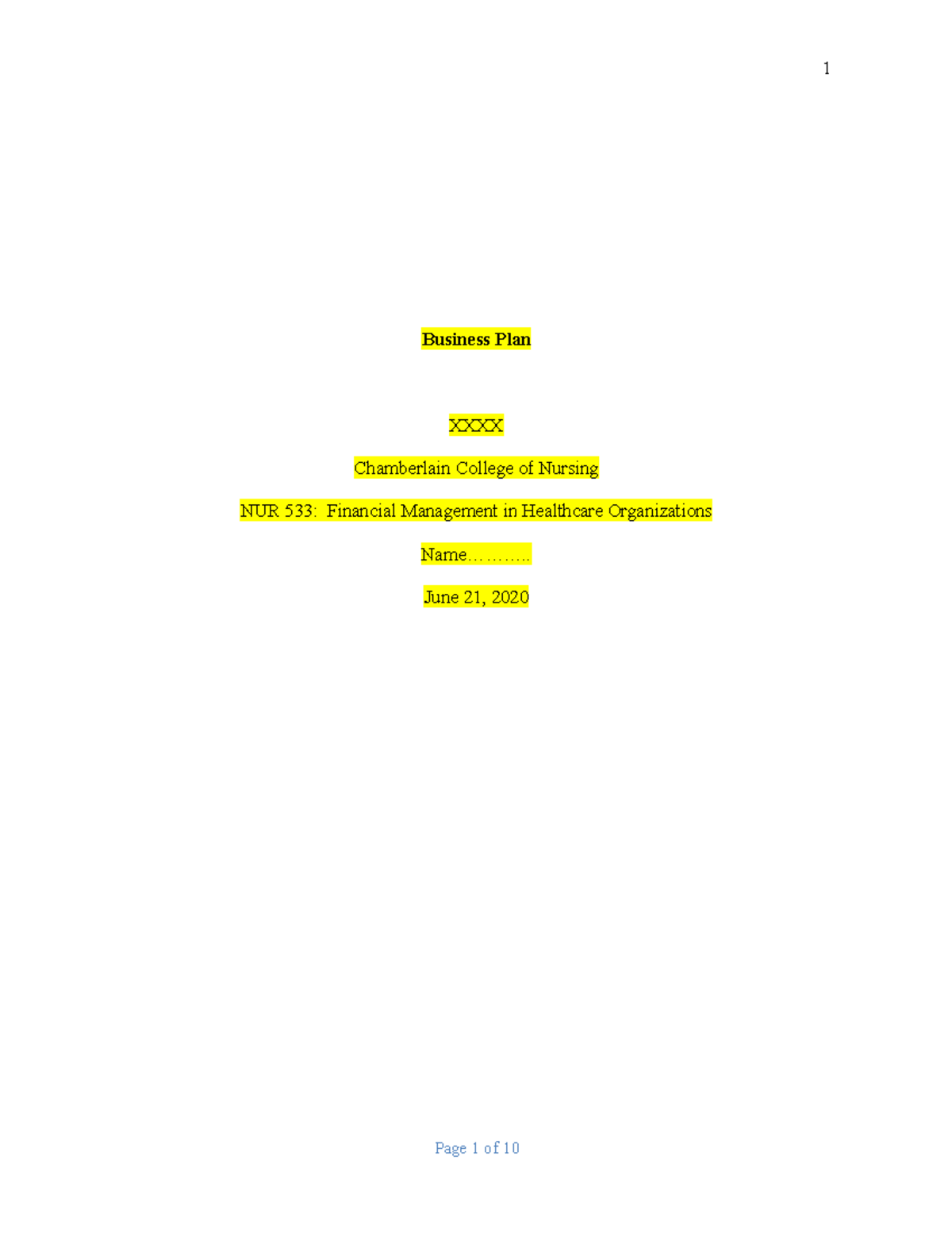 NUR 533: Business Plan Proposal for ED Satisfaction Improvement - Studocu