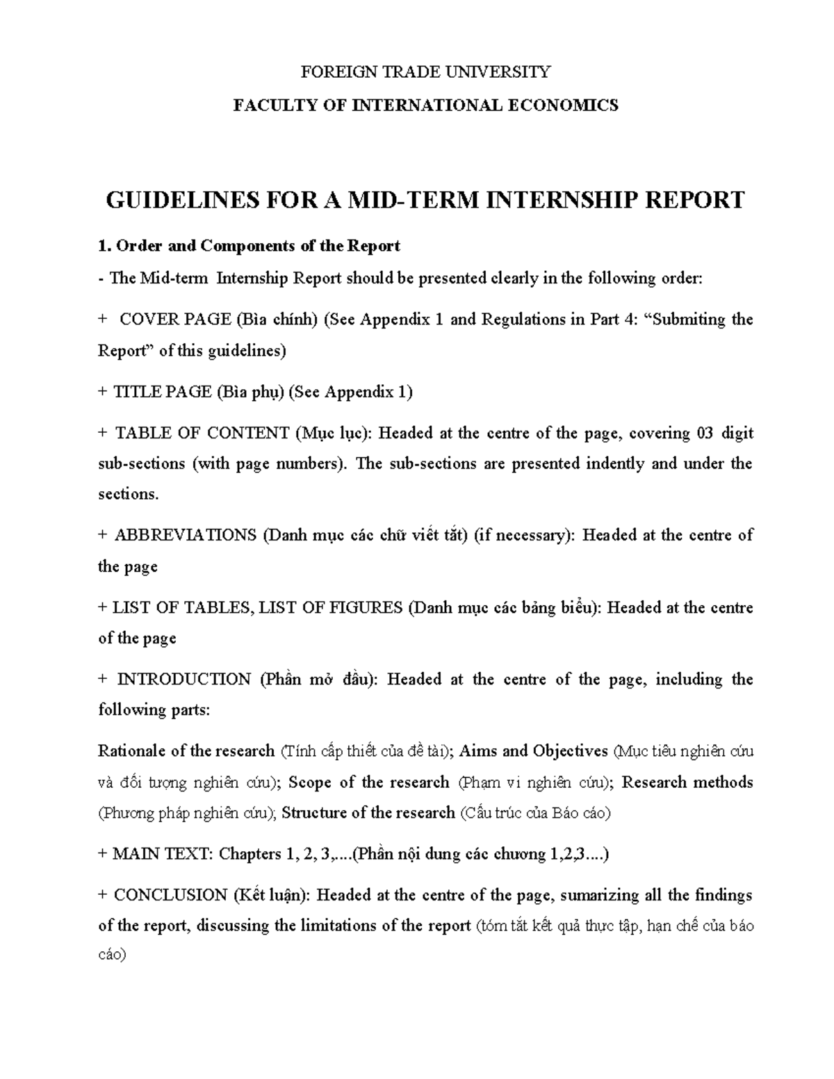 Mid-term Internship Report Guidelines for INTL ECON 101 - Studocu