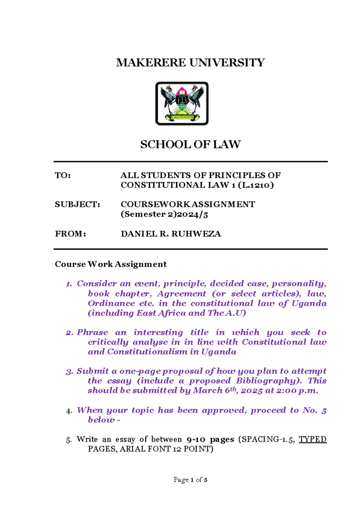 Principles of Constitutional Law (L10) Coursework Assignment 2025 - Studocu