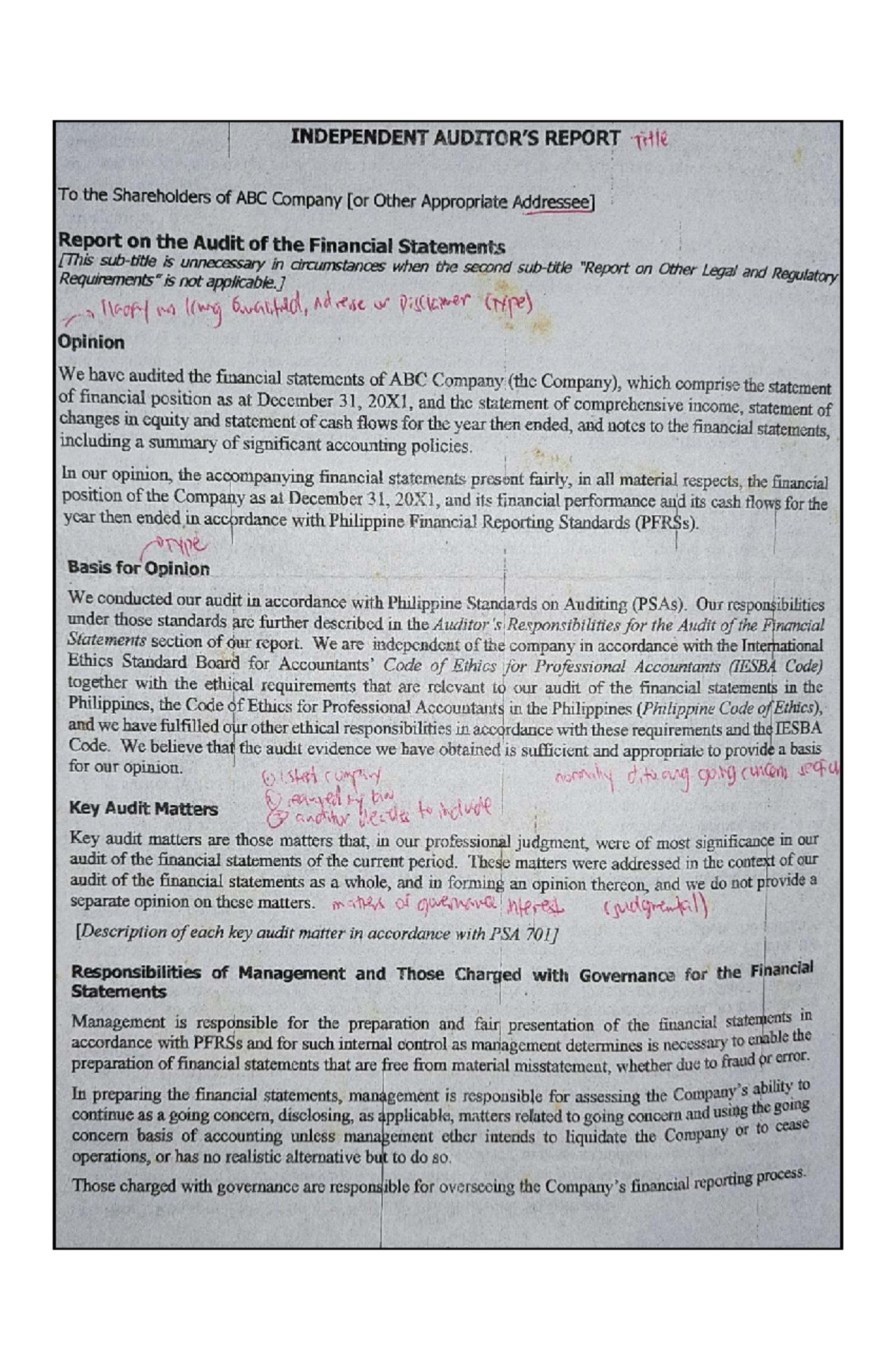 Audit Report on Financial Statements of ABC Company 1100FM (10) - Studocu
