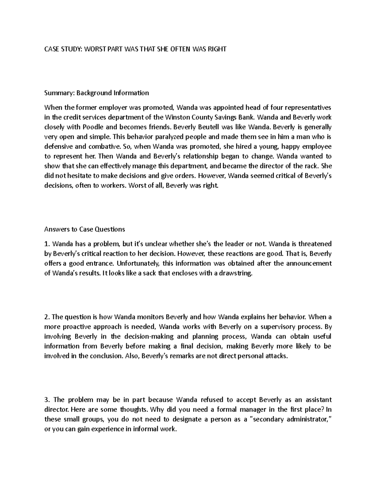 CASE Study: Analyzing Leadership Dynamics and Team Conflicts - Studocu