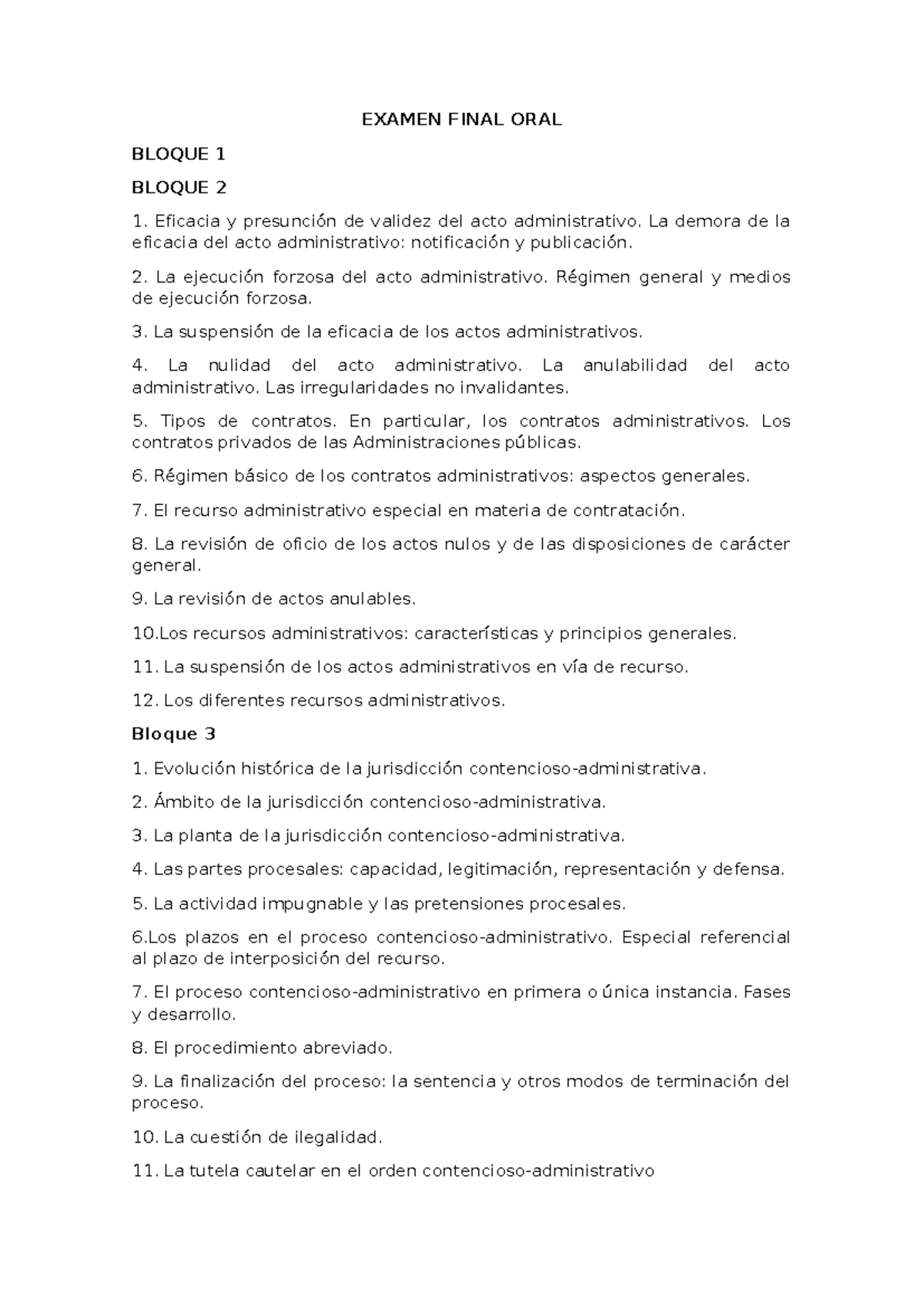 Examen Final Oral - Bloques 1, 2 y 3: Preguntas Clave - Studocu