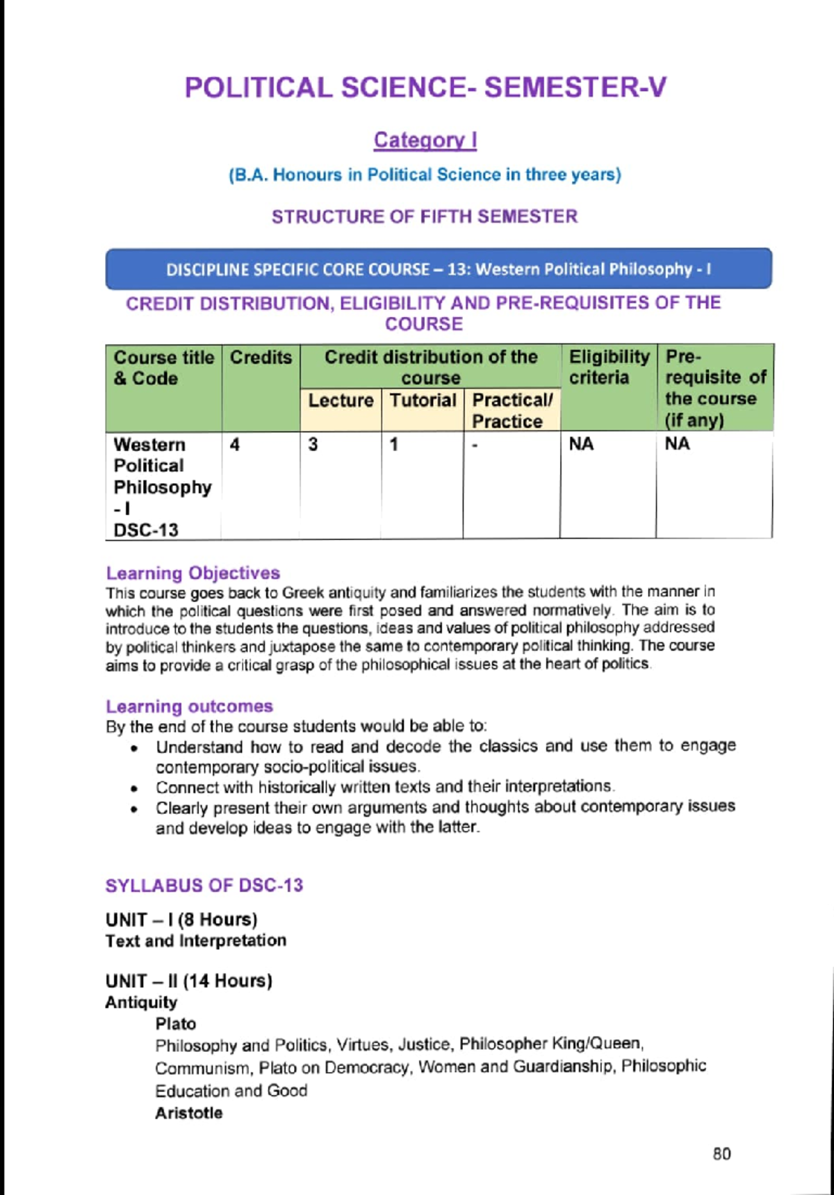 Sem 5 - Syllabus for Political Science: Western Political Philosophy ...