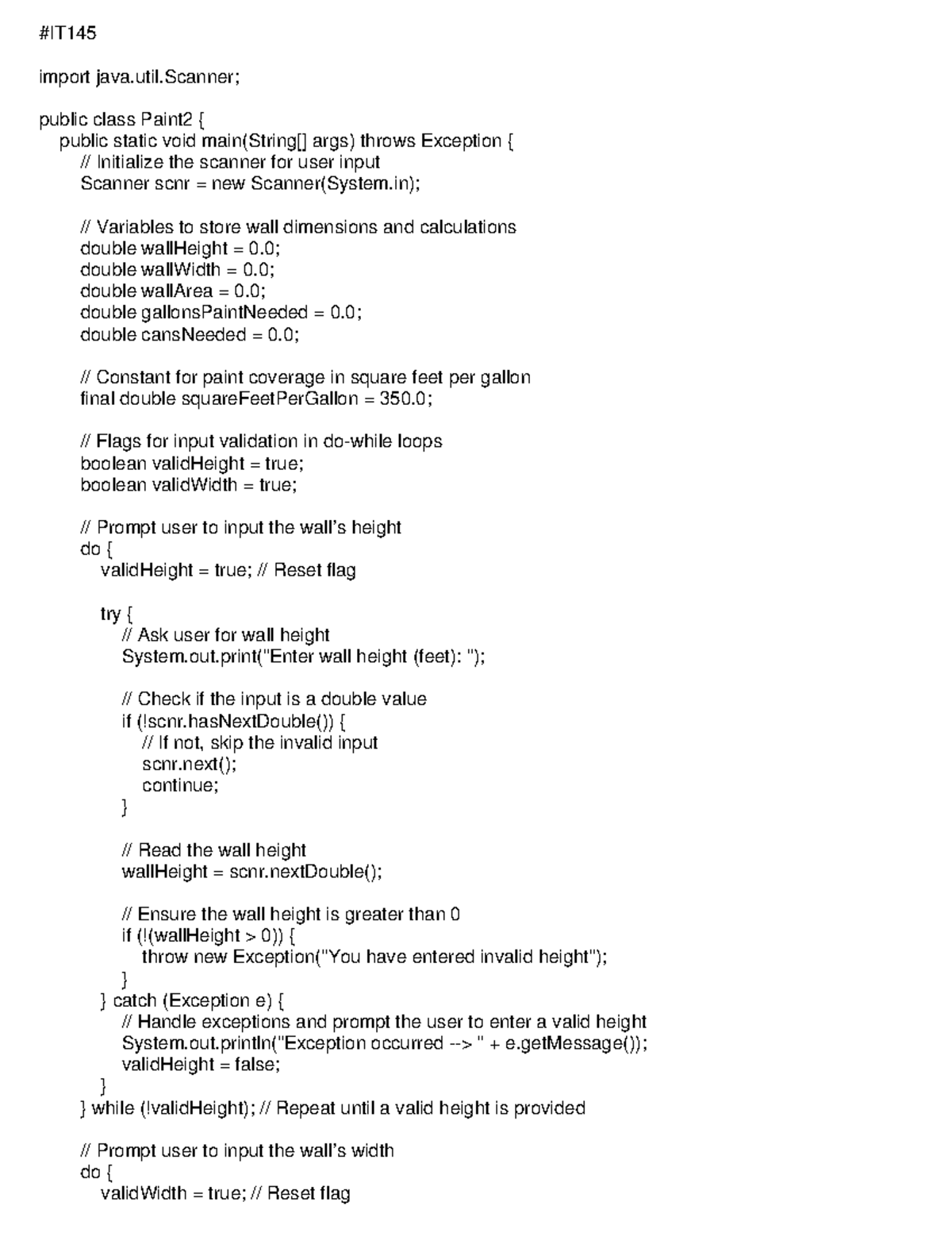 IT-145 7-3 Assignment: Paint Calculation Program in Java - Studocu