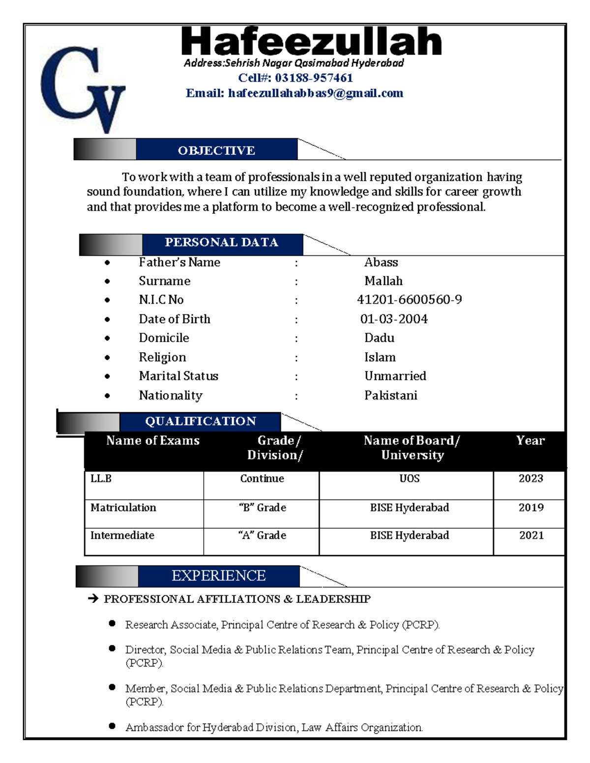 Professional CV of Abass Mallah - Law Student & Researcher - Studocu