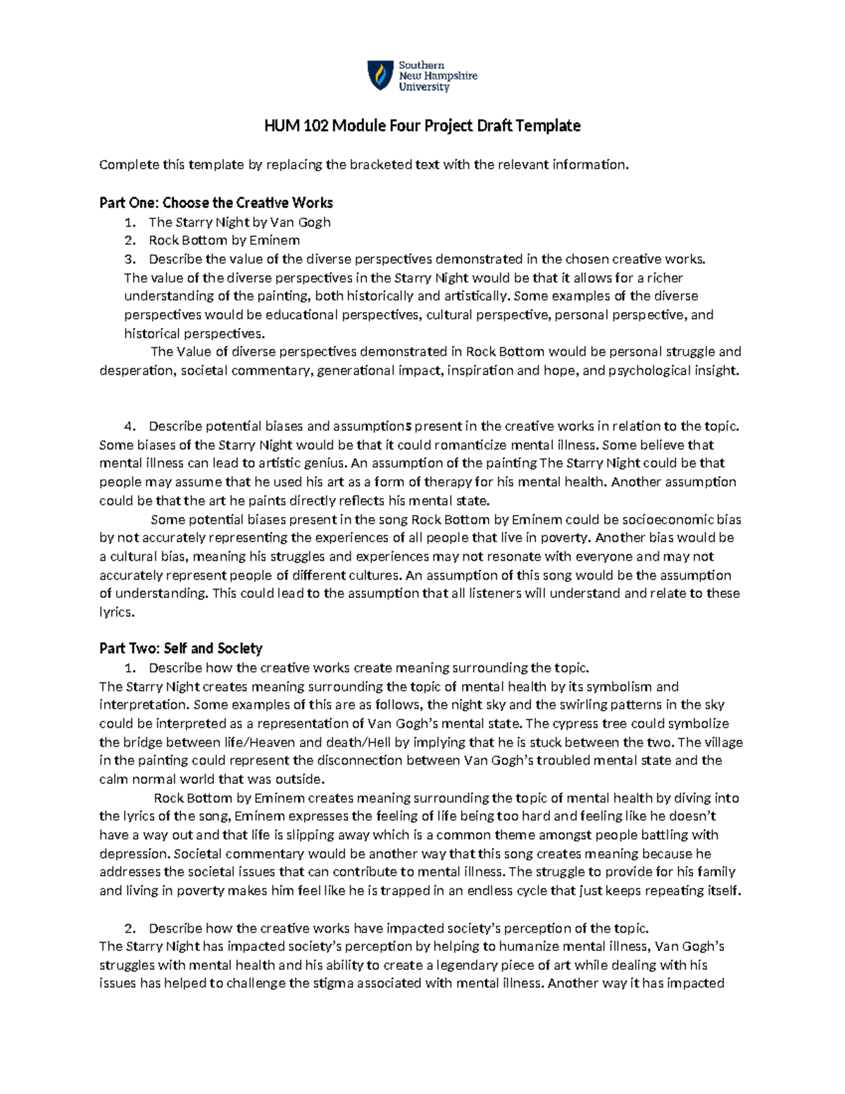 HUM 102 Module 4 Project: Creative Works and Mental Health Analysis ...