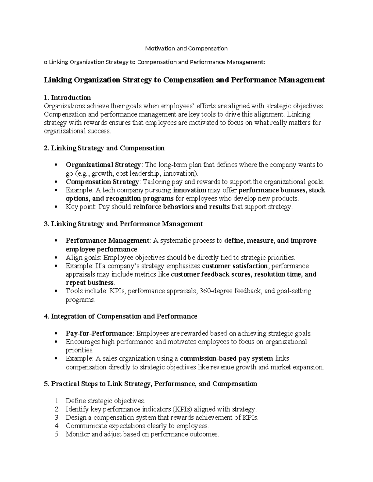 Motivation and Compensation Strategies: Linking Org Goals to ...