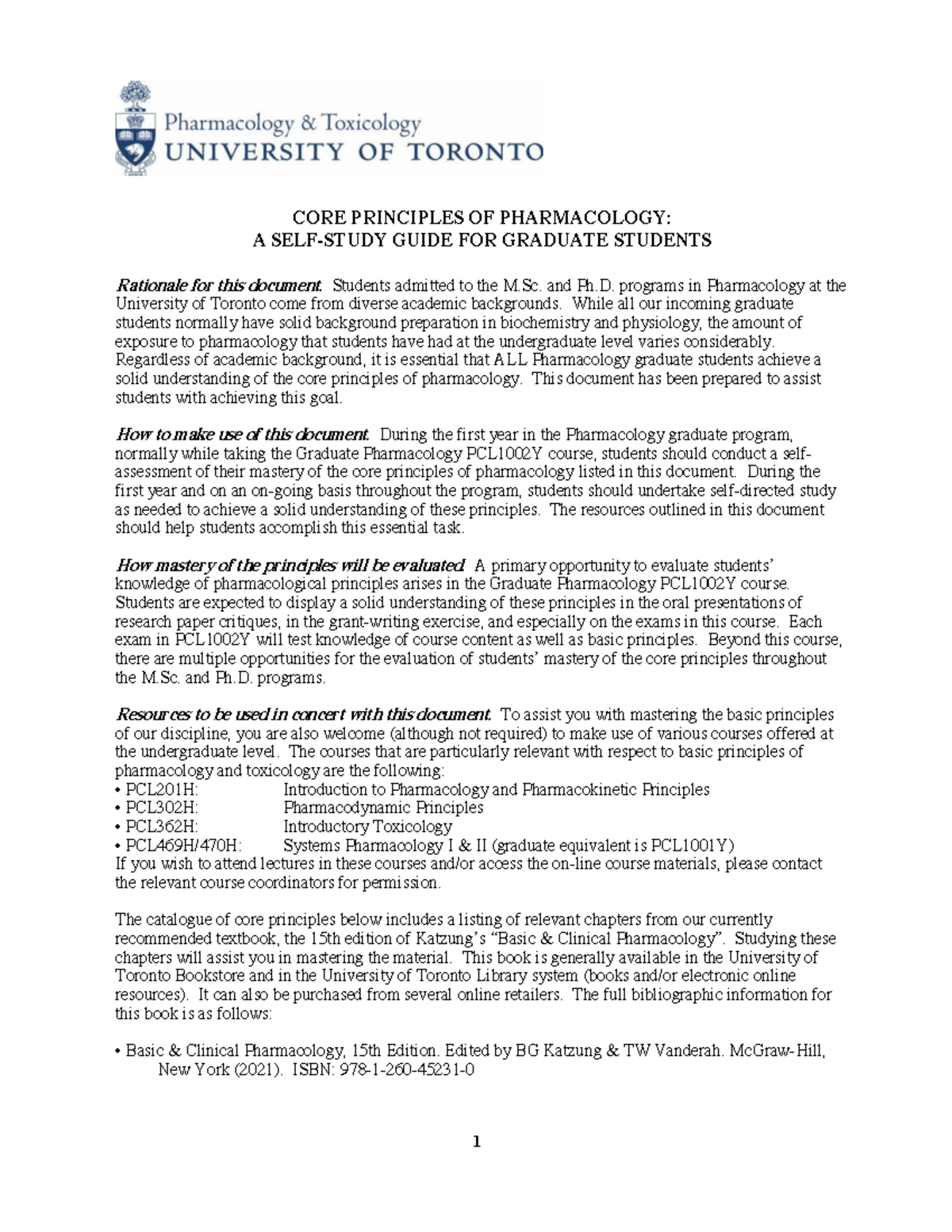 CORE PRINCIPLES OF PHARMACOLOGY: SELF-STUDY GUIDE FOR PCL1002Y - Studocu