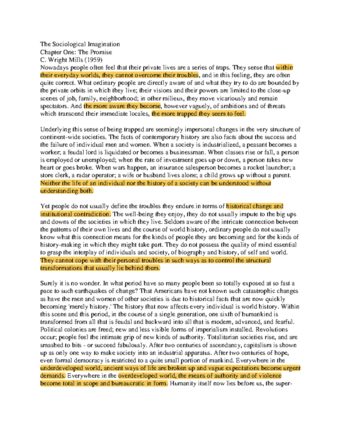 The Sociological Imagination: Chapter 1 - Understanding Biography & History - Studocu