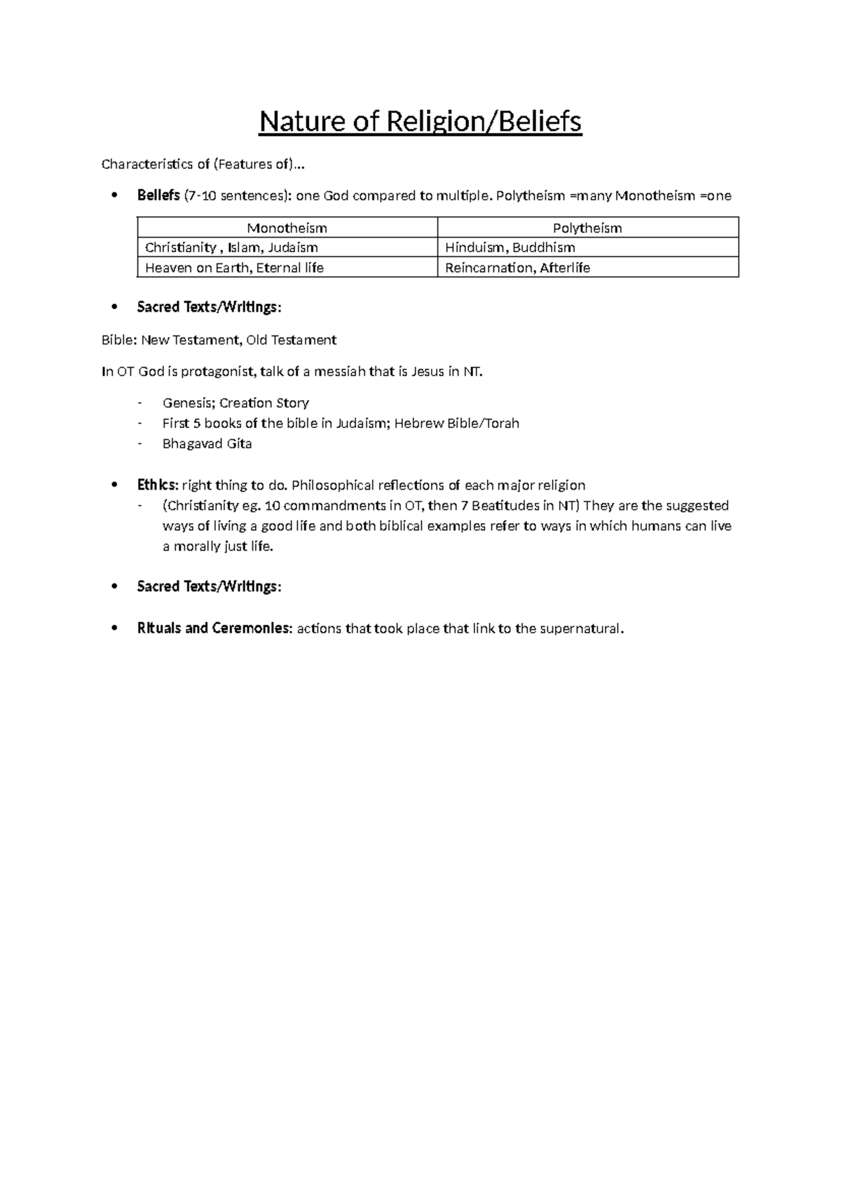 REL 101: Nature of Religion and Beliefs Notes and Key Features - Studocu