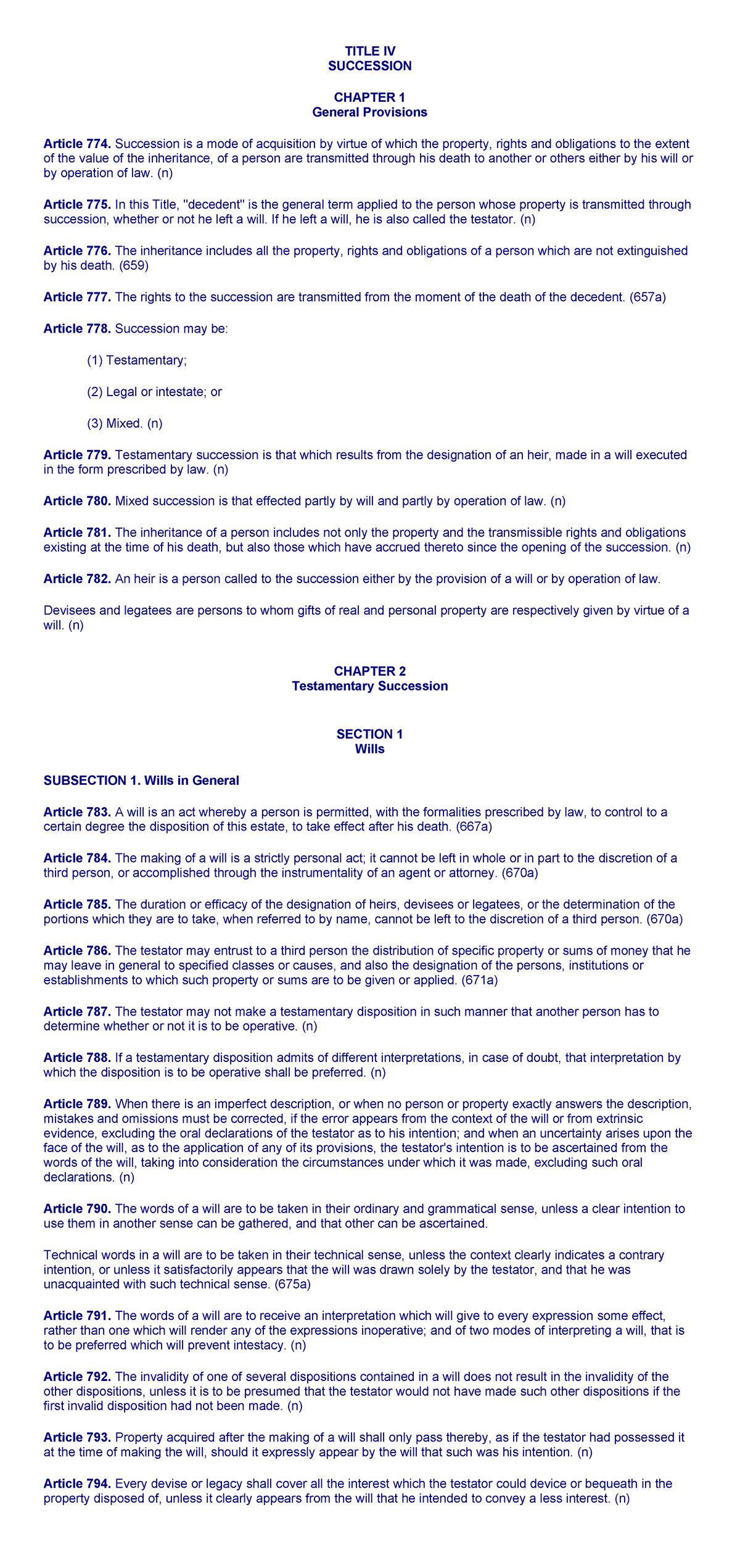 Title IV Succession - TITLE IV SUCCESSION CHAPTER 1 General Provisions ...