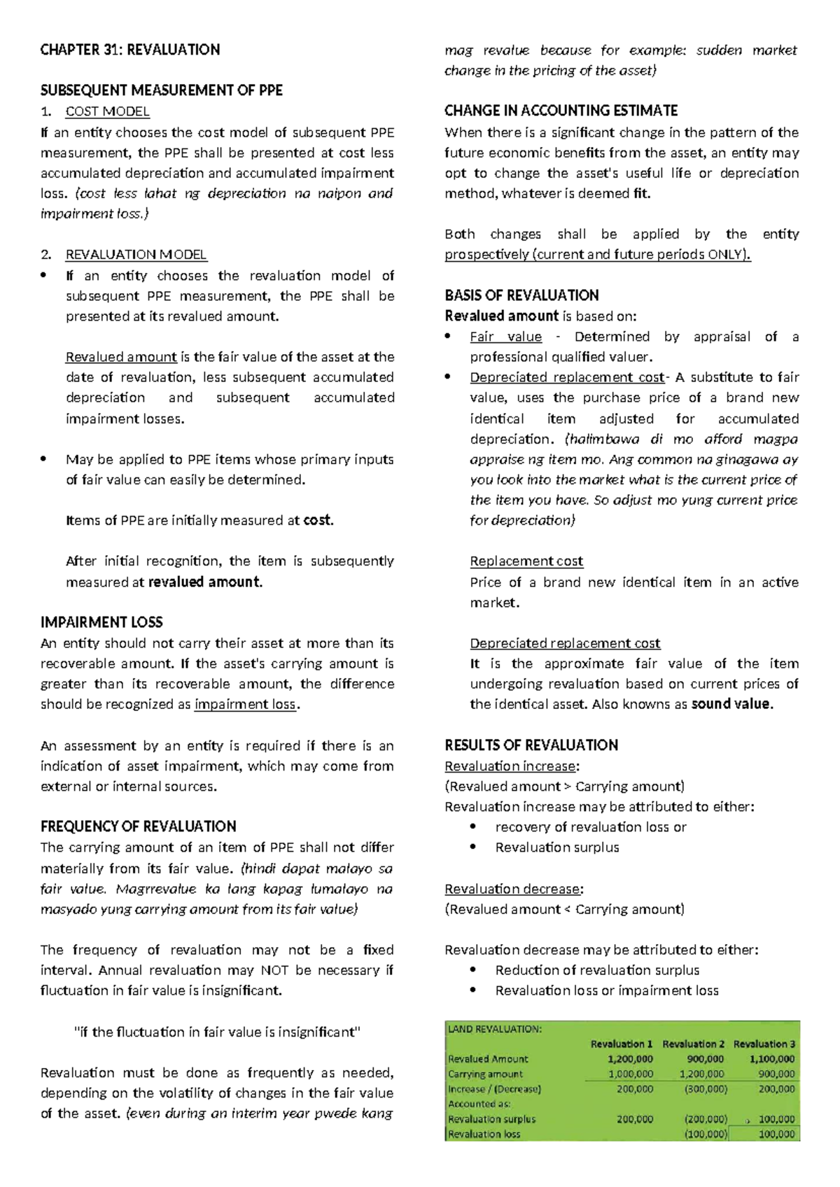 CHAPTER 31: REVALUATION AND MEASUREMENT OF PPE - Studocu