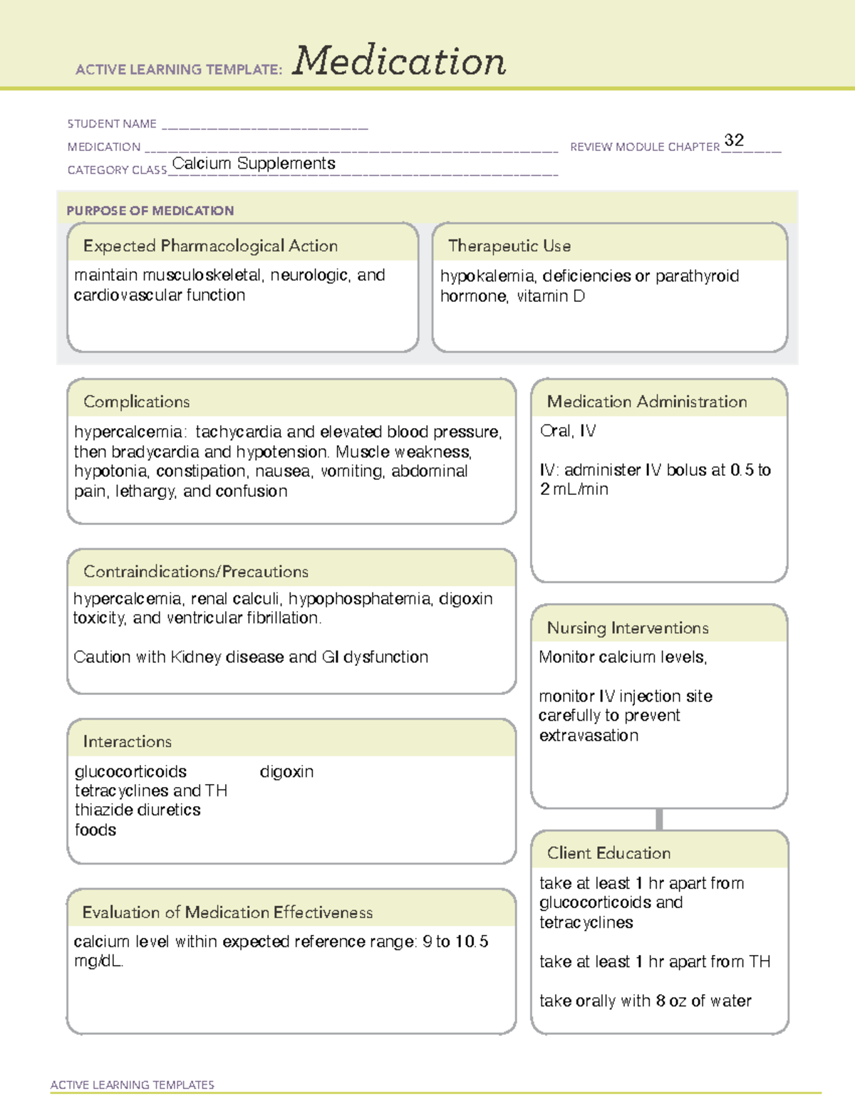 ACTIVE LEARNING TEMPLATE: Calcium Supplements Med Review - MED 32 - Studocu