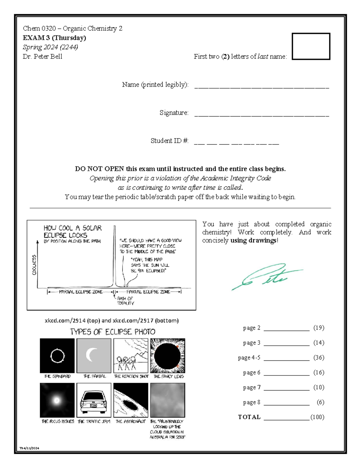 Chem 0320 Organic Chemistry 2 Exam 3 Practice - Spring 2024 - Studocu