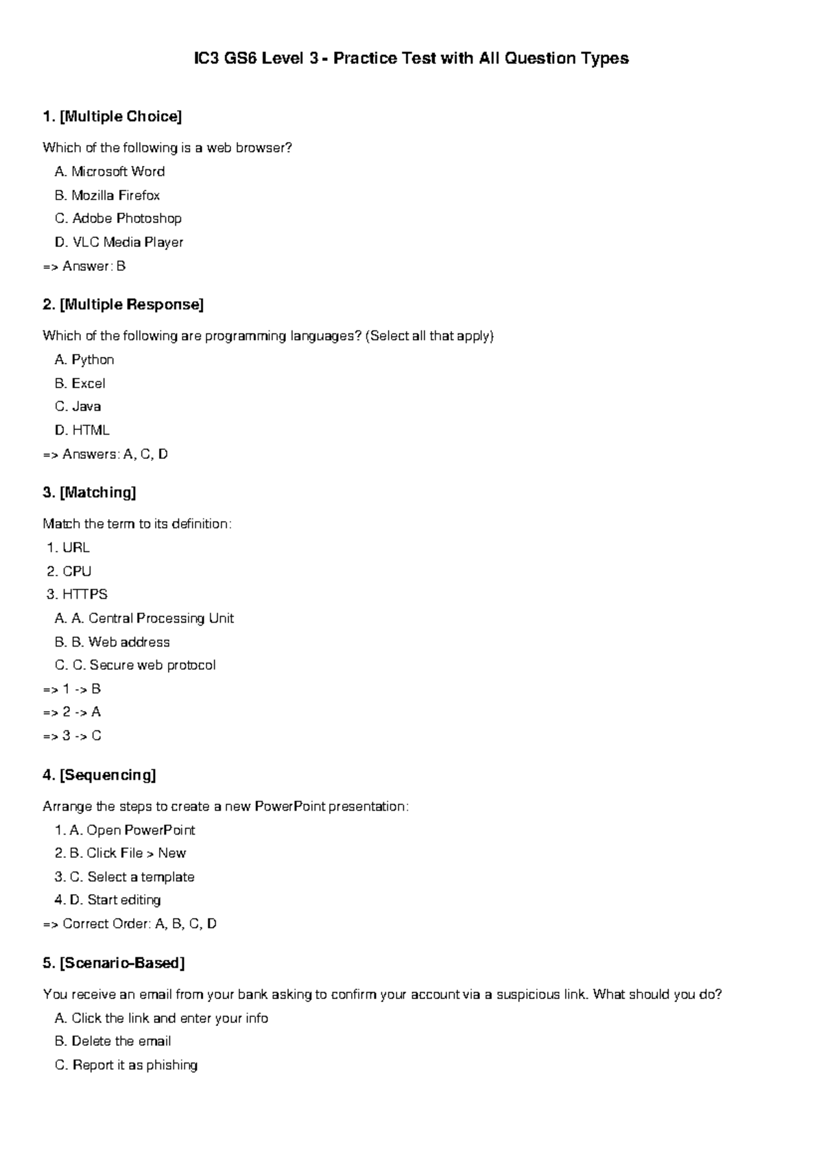 IC3 GS6 Level 3 All Question Types Practice Test - Studocu