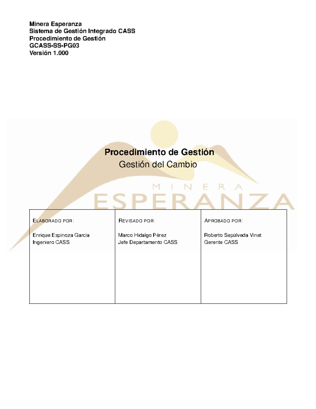 GCASS-SS-PG03 Especificaciones Técnicas para Gestión de Cambios - Studocu