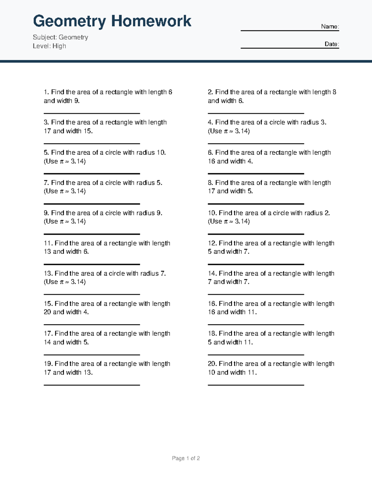 Geometry Homework 3 - Area Calculations and Solutions - Studocu