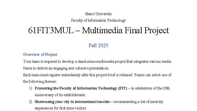 MUL 61FIT3MUL Multimedia Final Project Guidelines - Fall 2025 - Studocu
