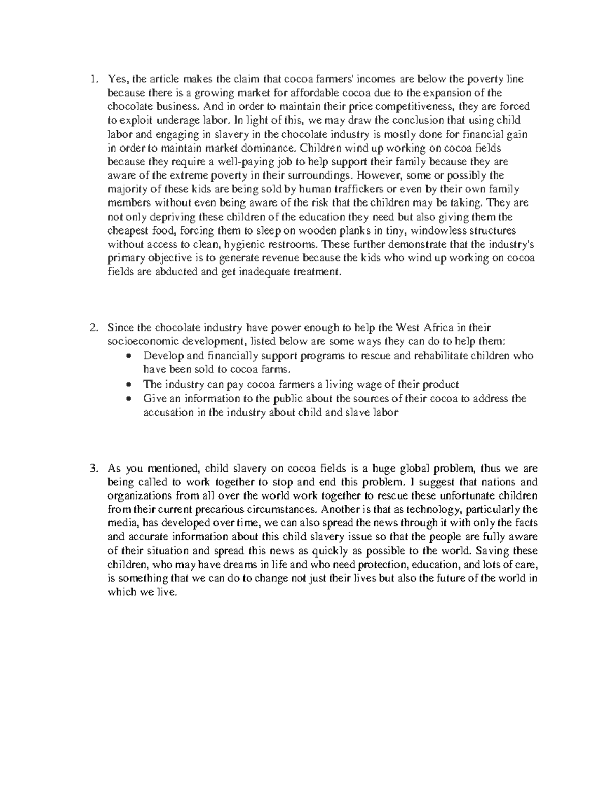 Child Slavery in the Cocoa Industry - LECTURE NOTES - Studocu