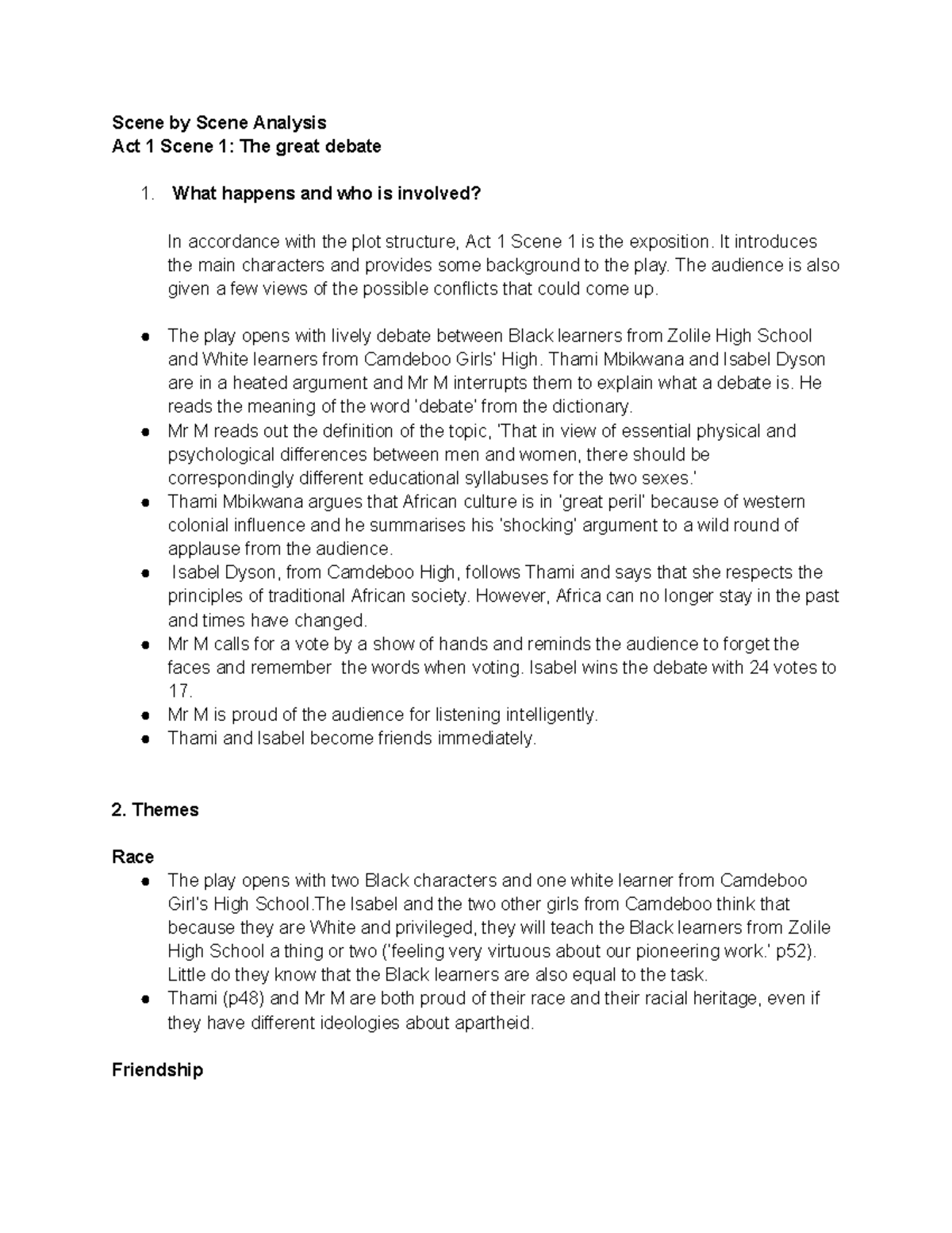 MY CHILDREN MY AFRICA: Scene-by-Scene Analysis of Act 1, Scene 1 - Studocu