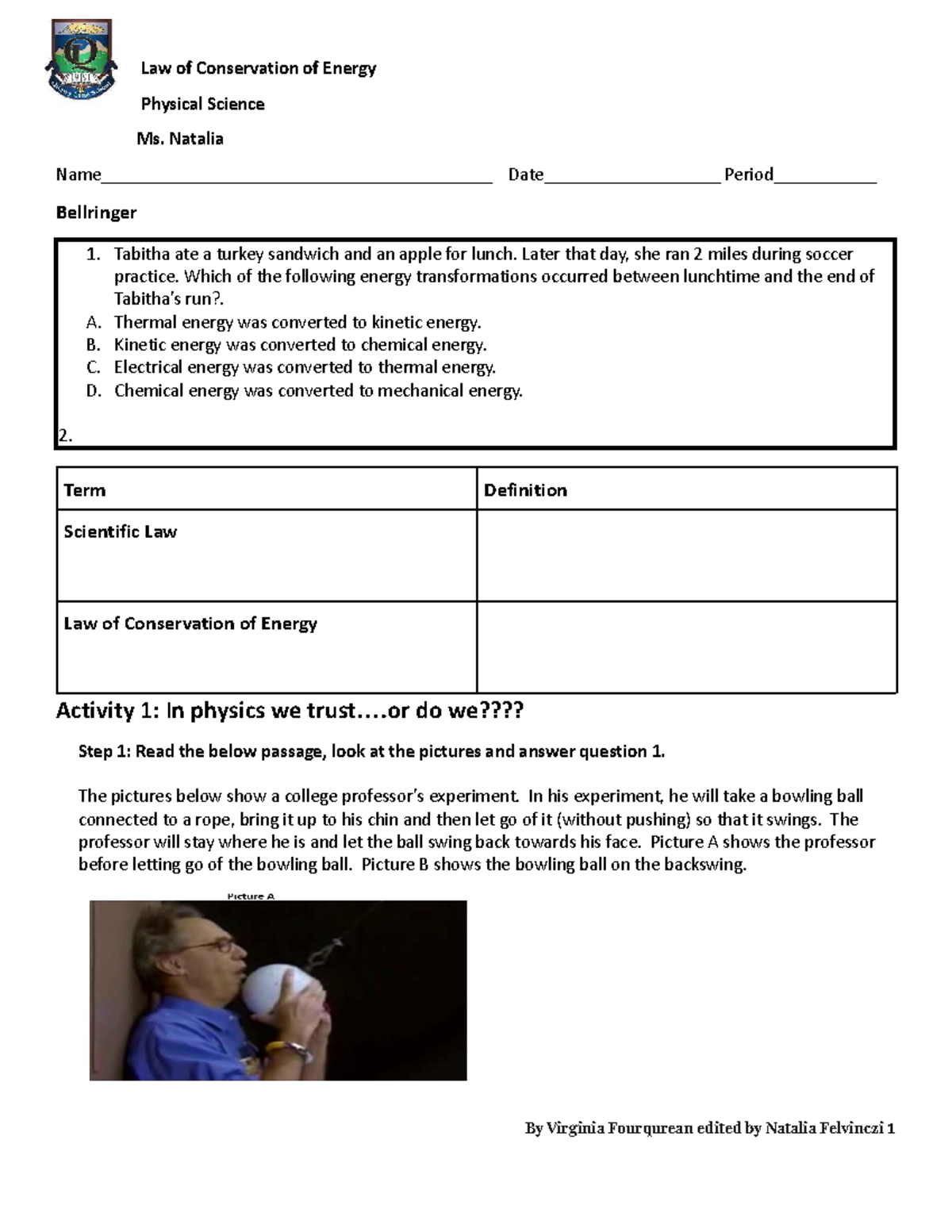 Law of Conservation of Energy: Physical Science Activity Notes - Studocu