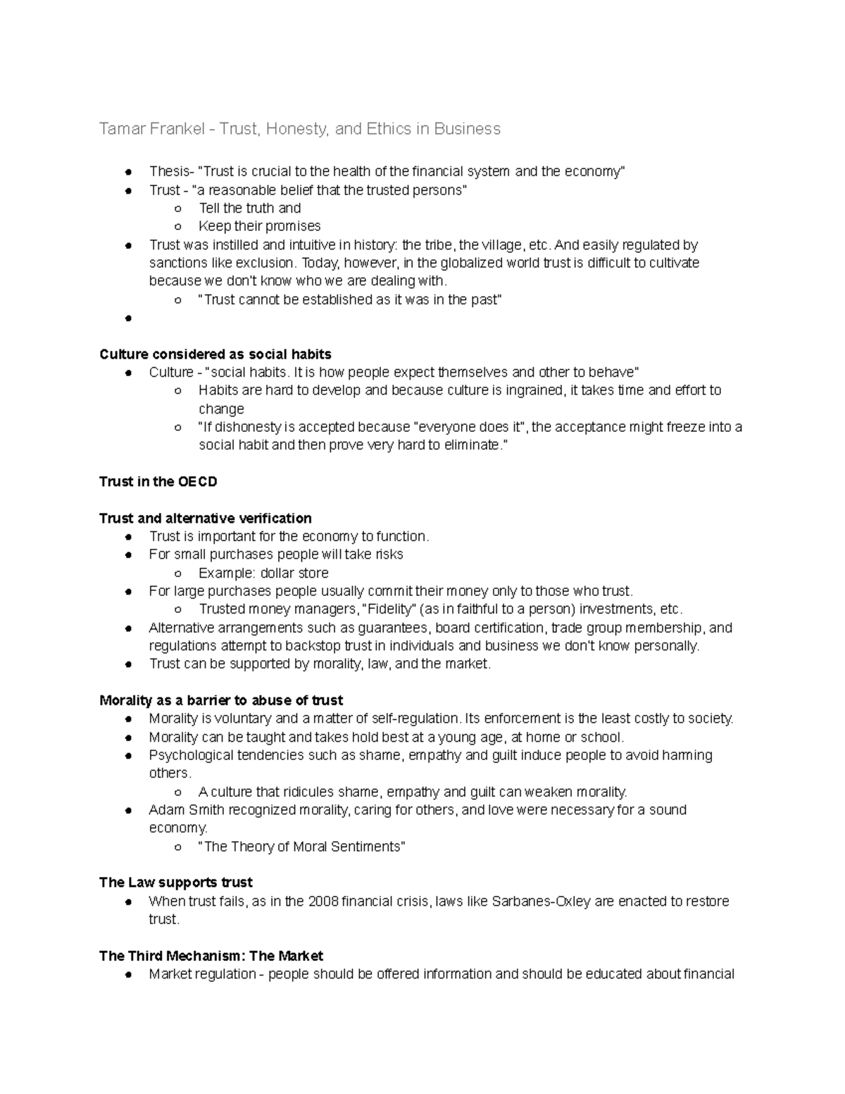 Trust, Ethics, and Morality in Business - Frankel Reading Analysis ...