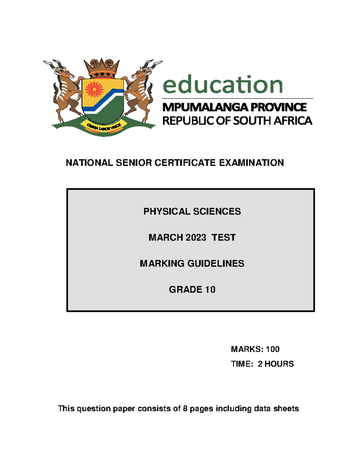 Grade 10 Physical Sciences (PHYS) June 2022 Paper 1 Question Paper ...