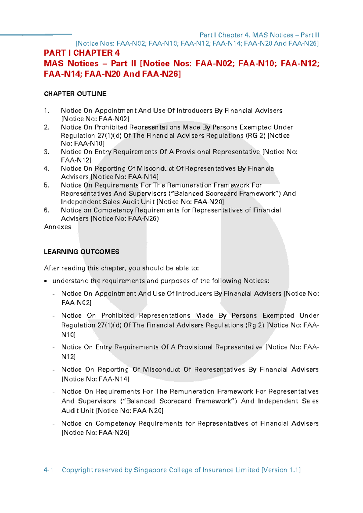 RES 5: Chapter 4 - MAS Notices for Financial Advisers - Studocu