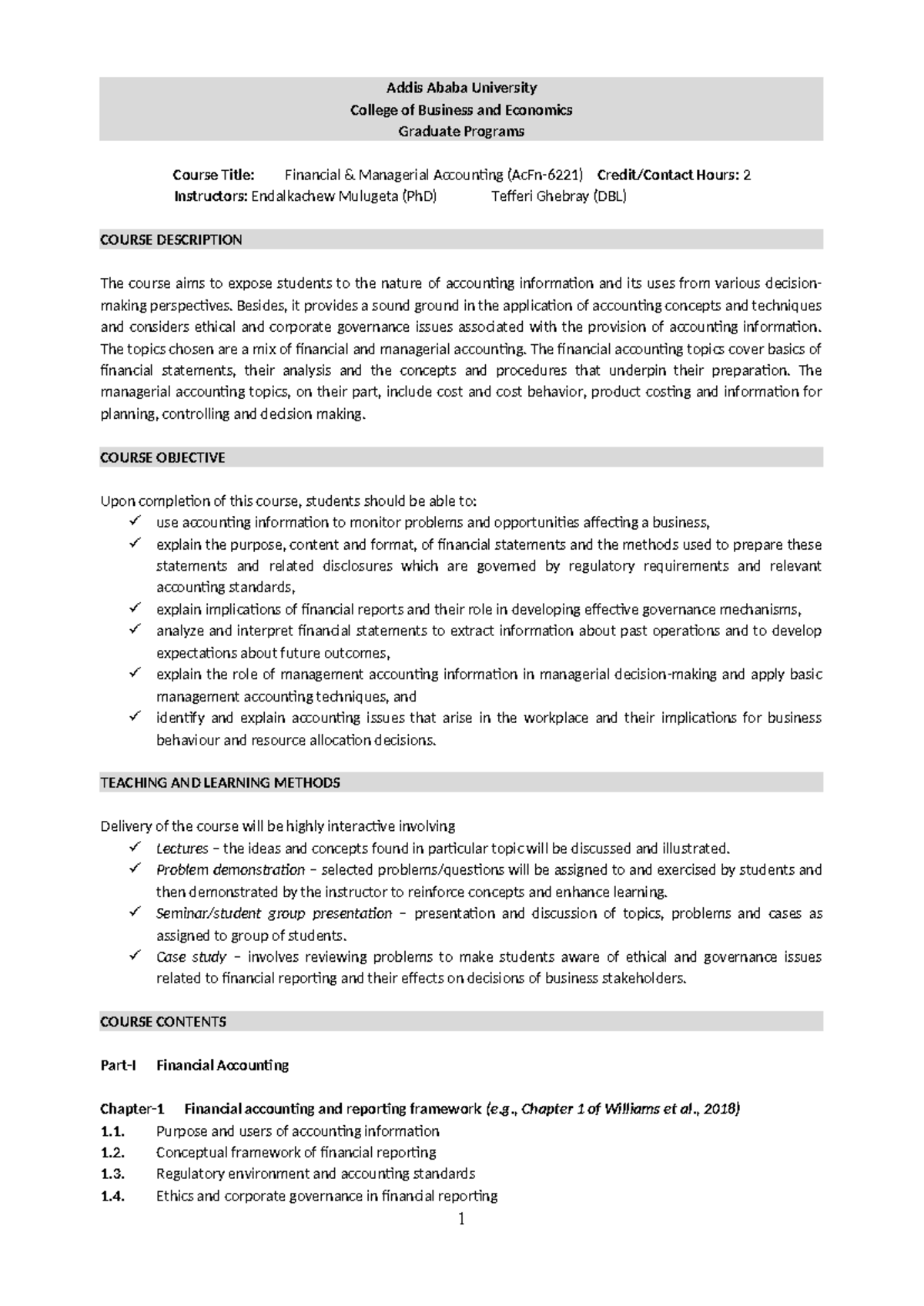 Course Outline: Financial & Managerial Accounting (2025-26) - Studocu