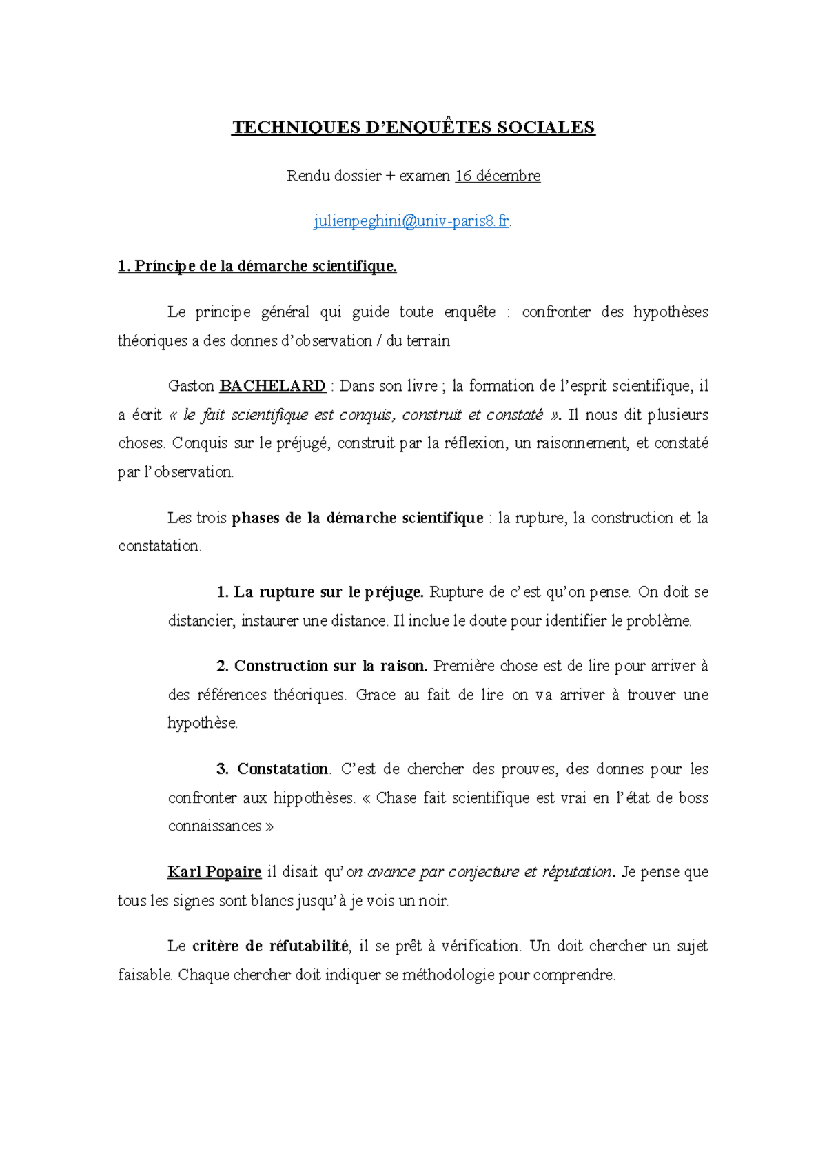 Techniques d'enquetes sociales - TECHNIQUES D’ENQUÊTES SOCIALES Rendu ...