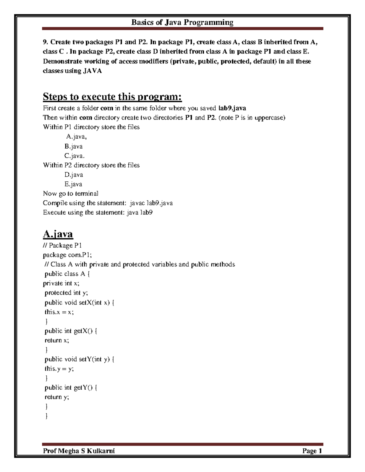 Lab9: JAVA Packages & Access Modifiers Implementation Guide - Studocu