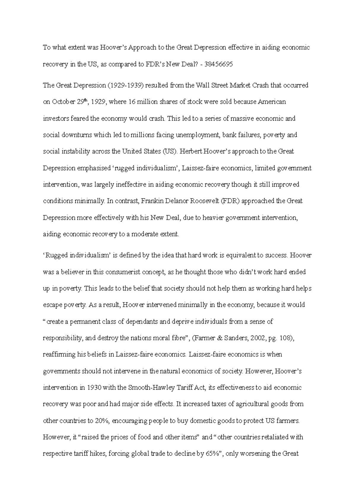 Modern History Assessment: Hoover vs. FDR's Approaches to the Great ...