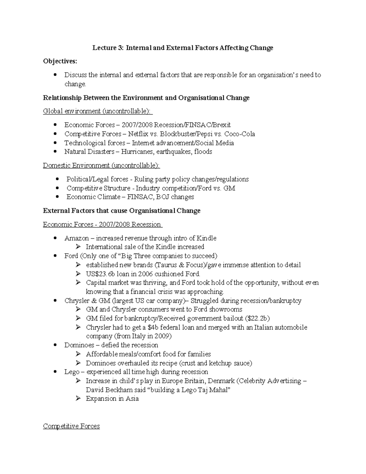 Lecture 3: Internal & External Factors Influencing Change Objectives ...