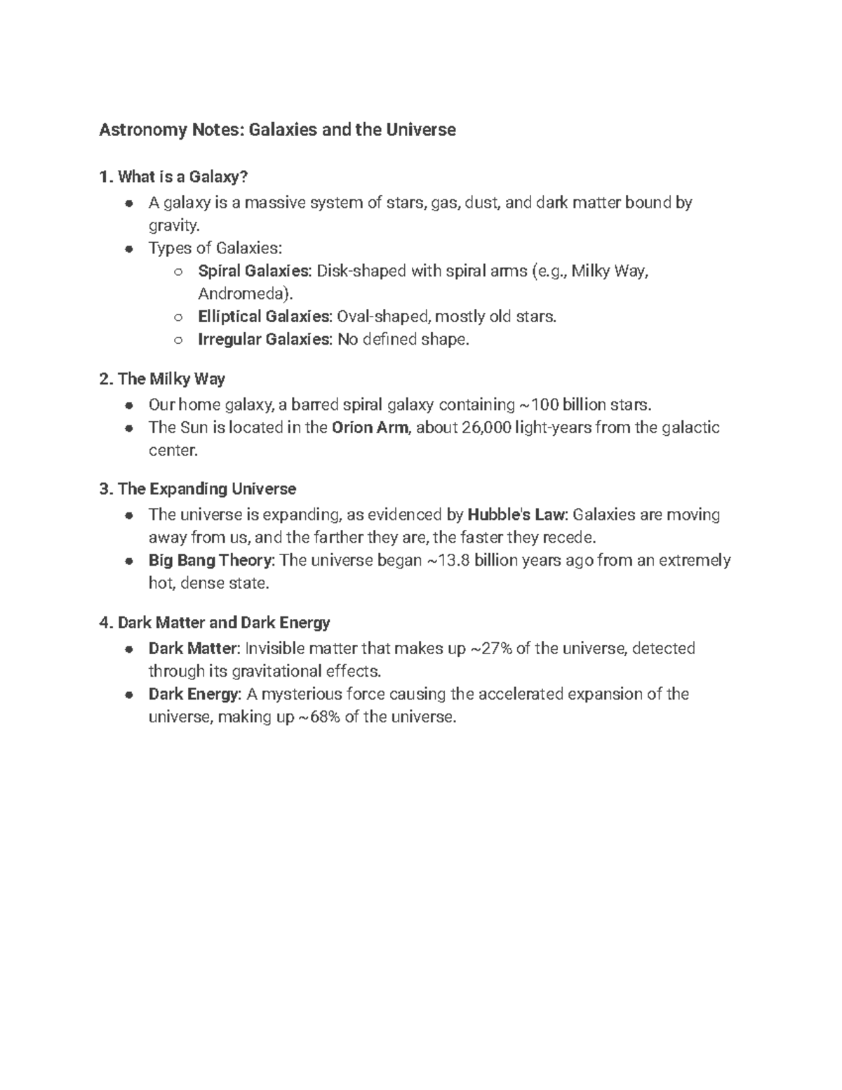 Astronomy Notes Galaxies and the Universe - Types of Galaxies: Spiral ...