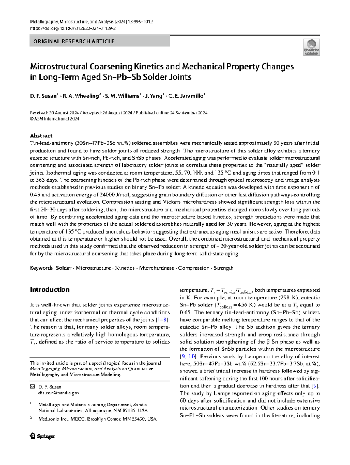 Metallography, Microstructure, and Analysis (2024): Aging Effects on ...
