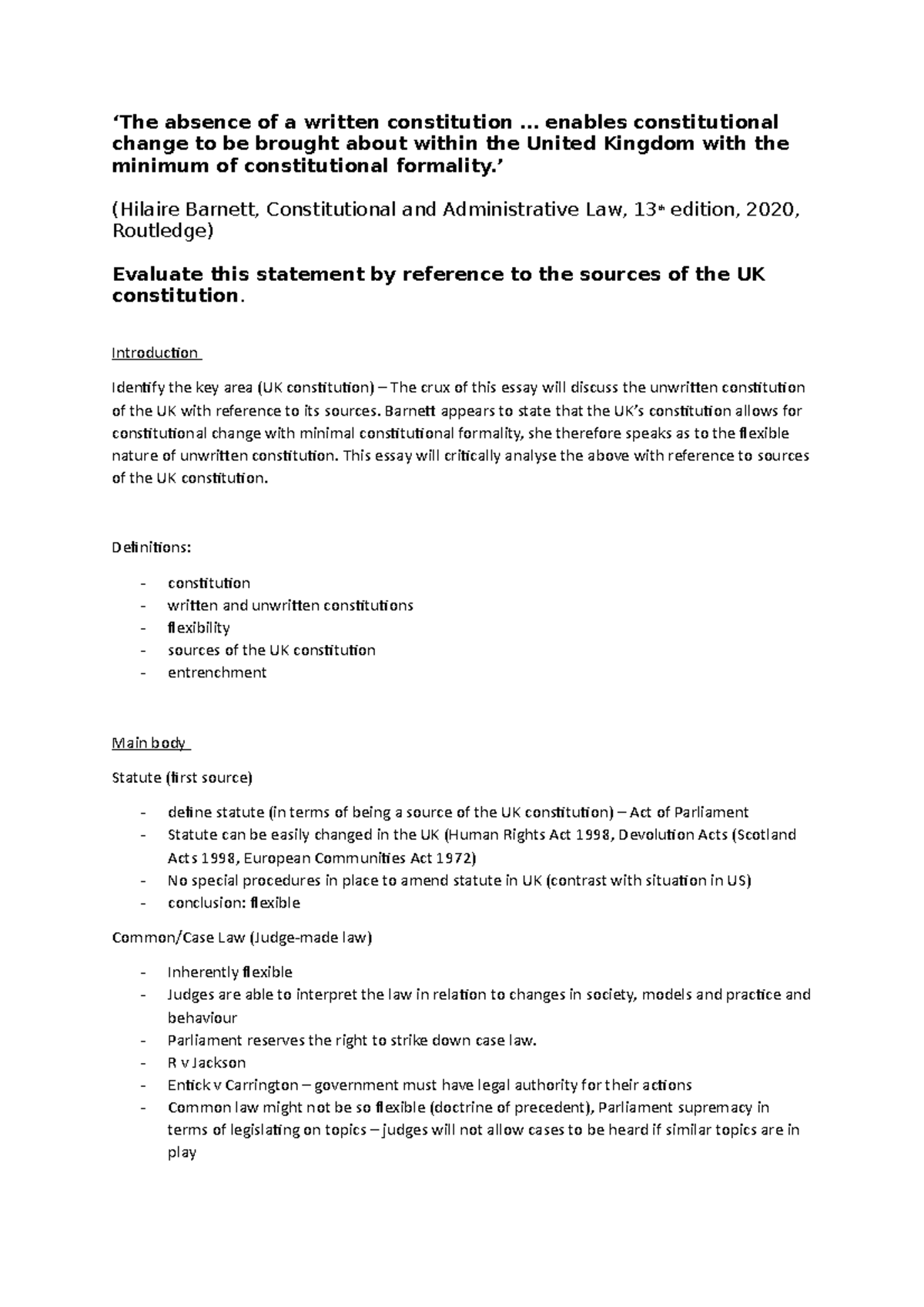 Public Law Task 1: Evaluating the Flexibility of the UK Constitution - Studocu