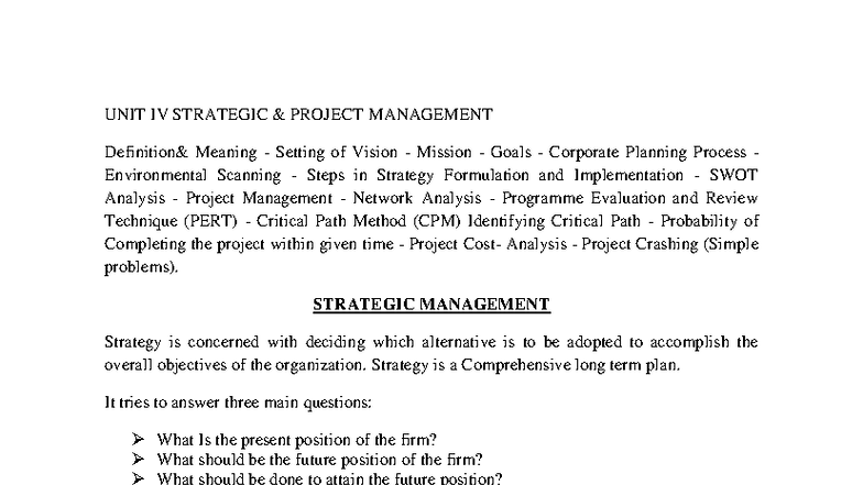 Ms4 - Strategic Project Management: Vision, Goals, and SWOT Analysis ...